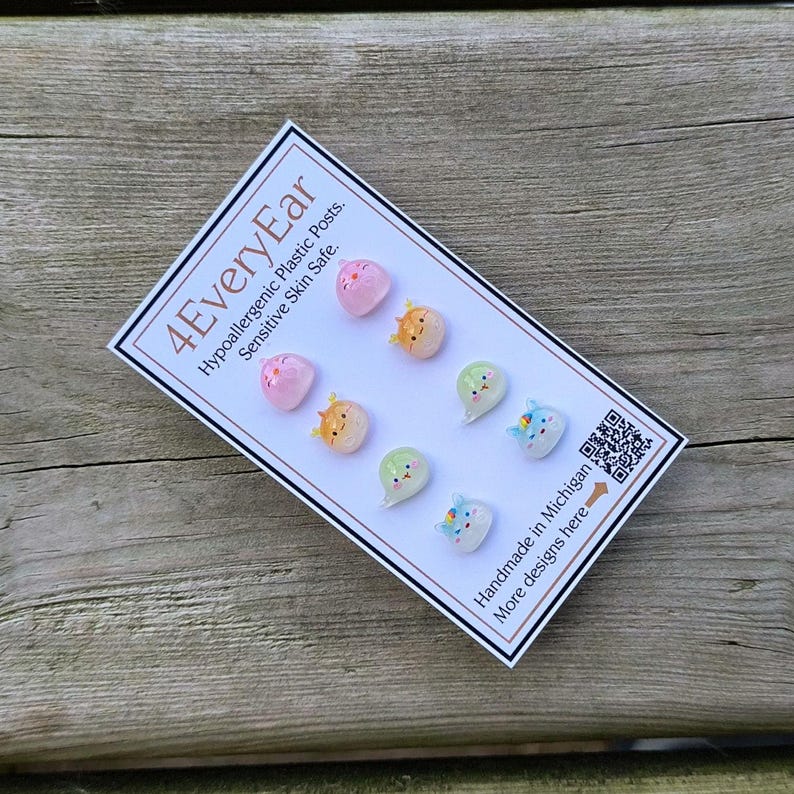 Animal Earrings Set | Hypoallergenic Plastic Studs for Sensitive Skin ...