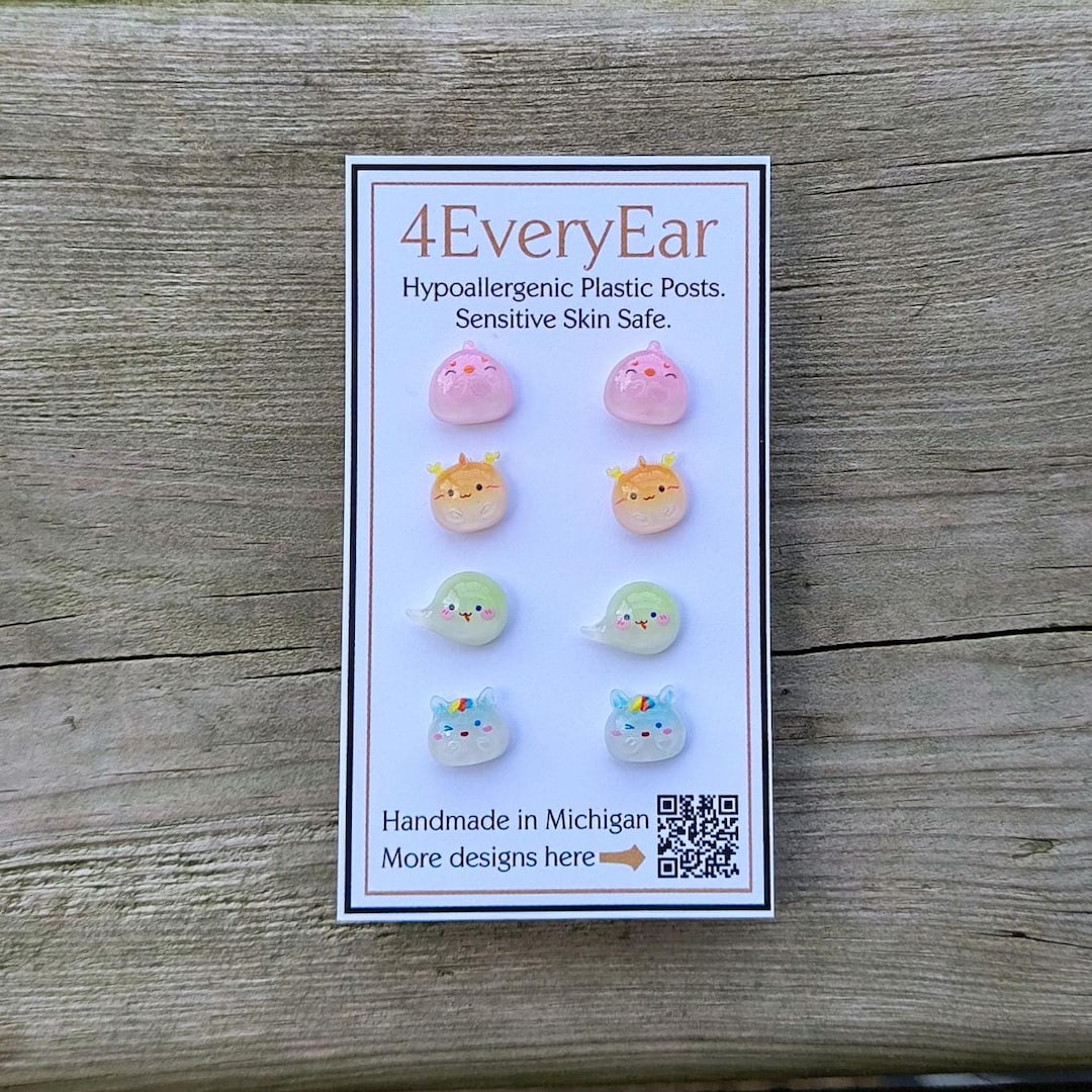 Animal Earrings Set | Hypoallergenic Plastic Studs for Sensitive Skin ...
