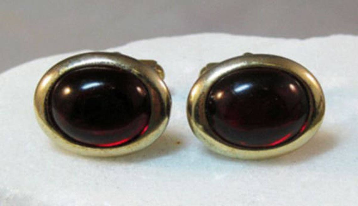Anson Cuff Links / Red Glass Stones / Vintage Cufflinks / Collectible ...
