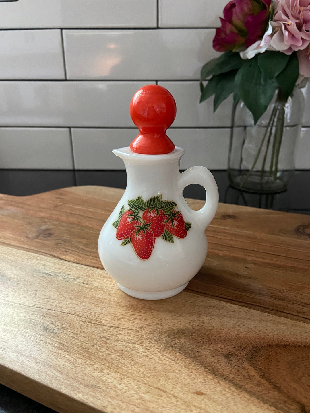 Avon Strawberries and Cream Milk Glass Cruet - Etsy