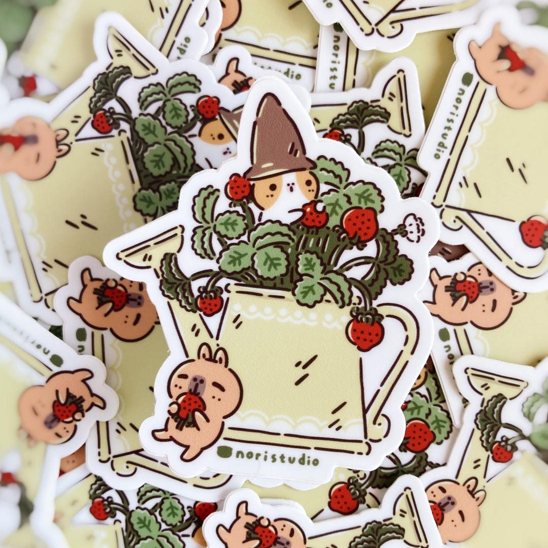 Bubu and Moonch Guinea Pig and Capybara Strawberry Season Sticker - Etsy