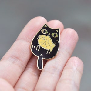 Black Cat Pin, Taiyaki Cat Enamel Pin for Cat Lovers, Black Cat Lapel ...