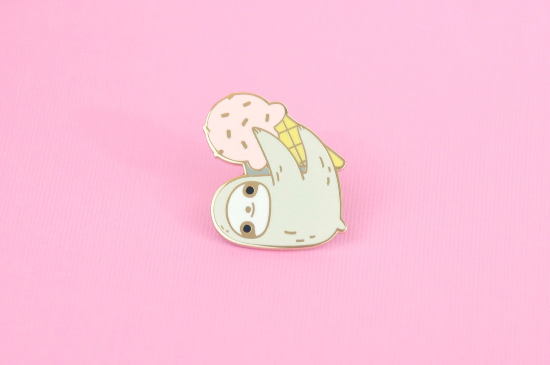 Sloth Enamel Pin, Sloth and Ice-cream Pin, Summer Sloth Pin, Cute Sloth ...