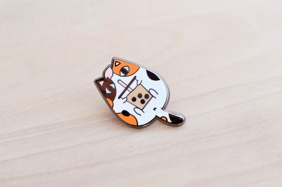 Calico Cat and Bubble Tea Enamel Pin | Etsy