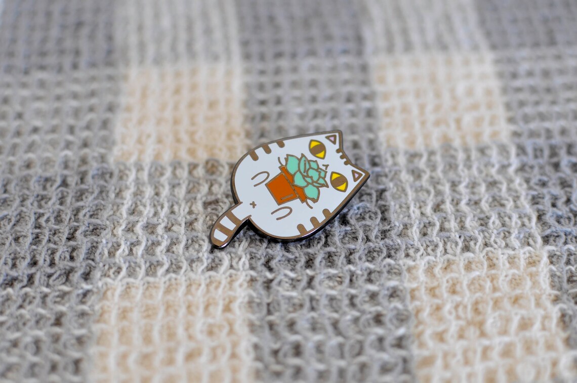 Gray Tabby Cat Enamel Pin With Succulent - Etsy