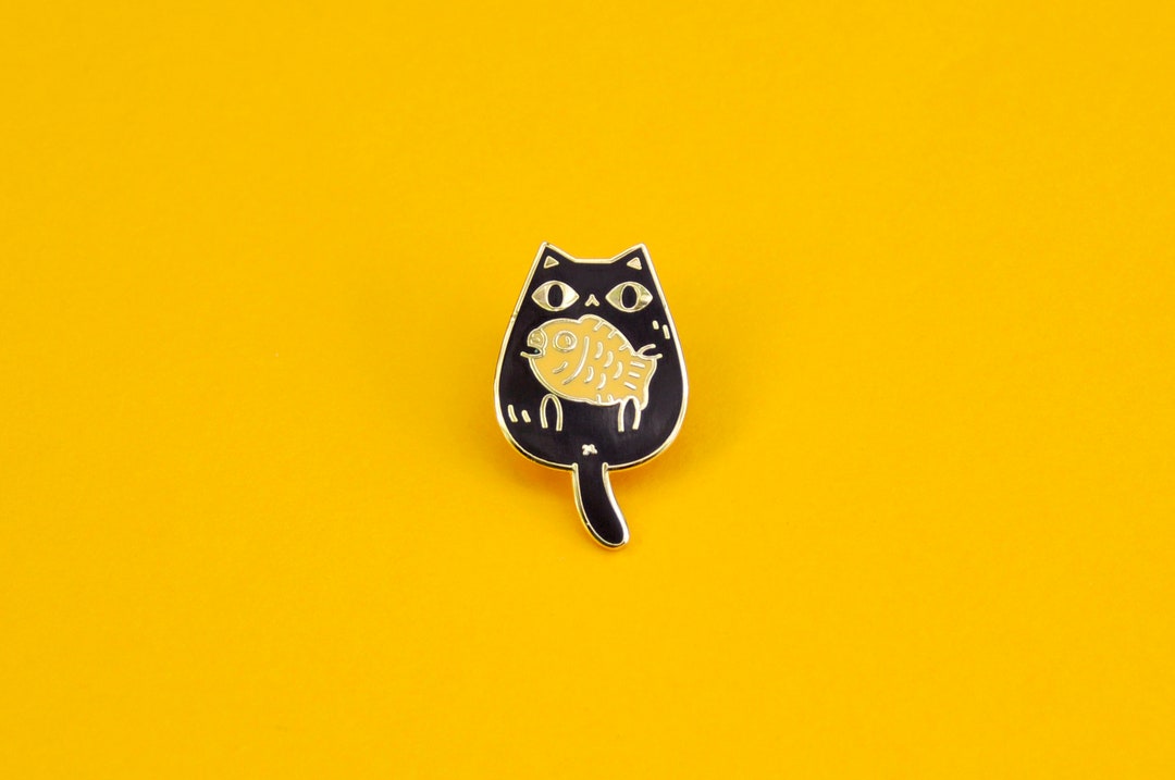 Black Cat Pin, Taiyaki Cat Enamel Pin for Cat Lovers, Black Cat Lapel ...