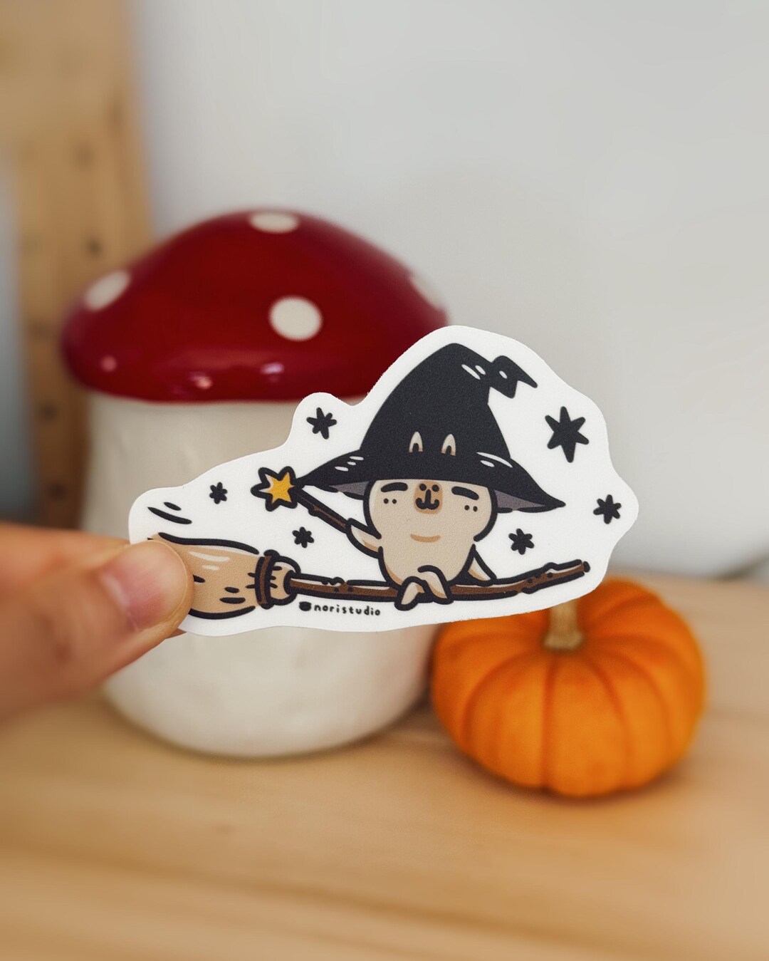 Bubu and Moonch Capybara Witch Riding a Magic Broom Vinyl Sticker - Etsy