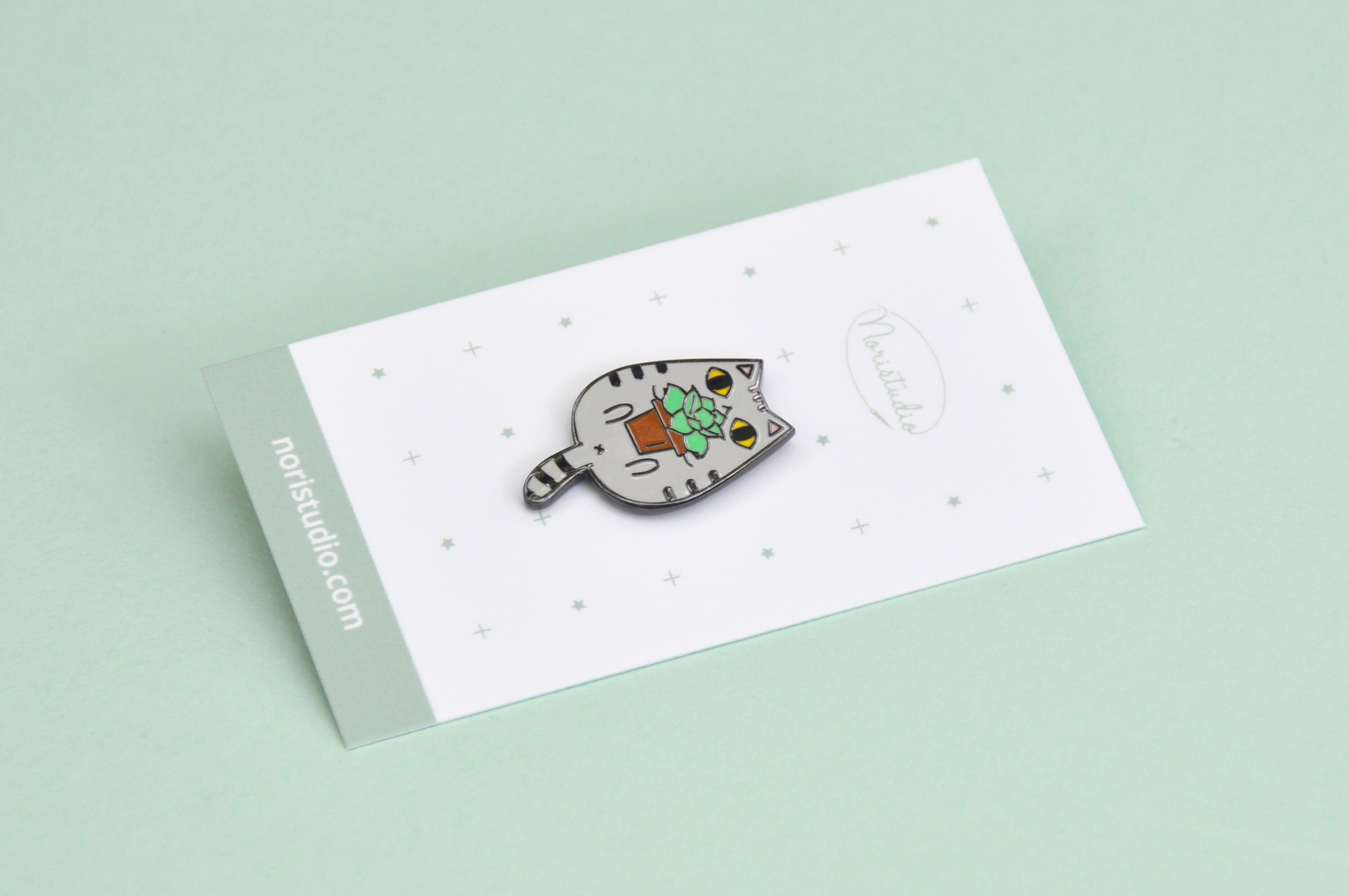 Gray Tabby Cat Enamel Pin Cat and Succulent Pin Cat Pin for | Etsy