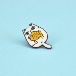 Taiyaki Cat Enamel Pin, White Cat Lover Gift - Etsy