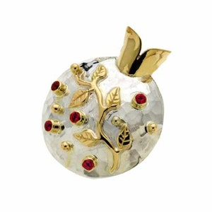 Ruby Pomegranate Pendant, Silver and Gold Branch Pendant, Ruby Studded ...