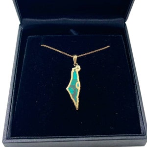 Map of Israel Pendant in 14k Gold Inlaid With Israeli Eilat Stone, Map ...