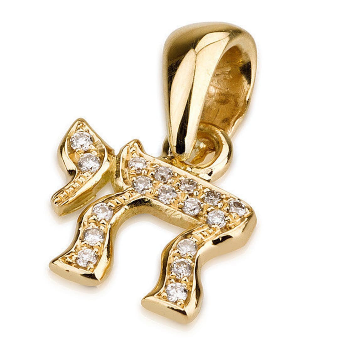 Mini Diamond Chai Necklace Charm, Solid 14k Gold Chai Pendant, Dainty ...