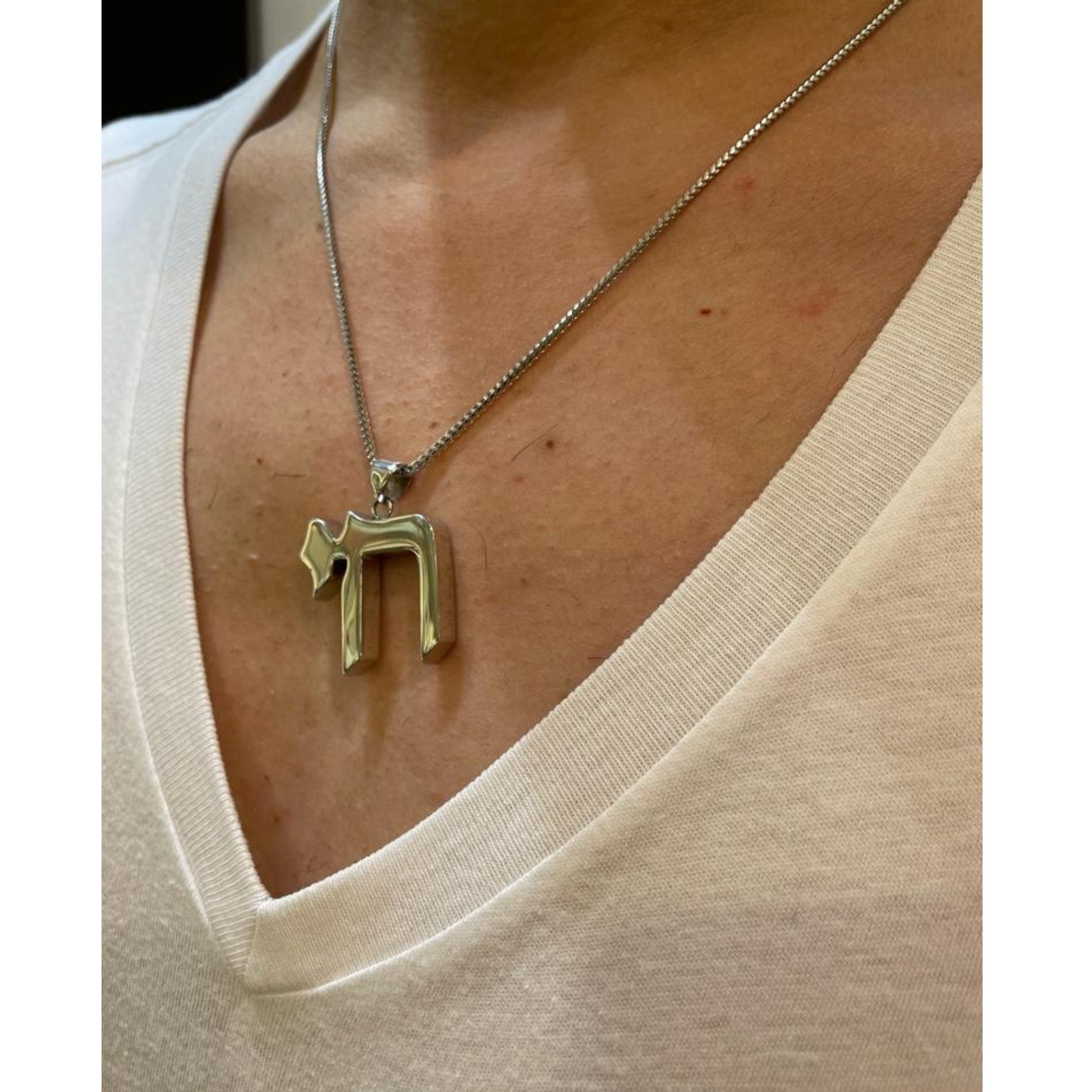 Large Chai Pendant 14k White Gold Chai Necklace Pendant Hai - Etsy