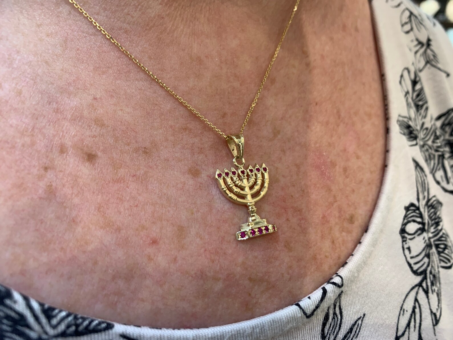 14k Gold Ruby Menorah Pendant Solid 14k Yellow Gold Jewish - Etsy