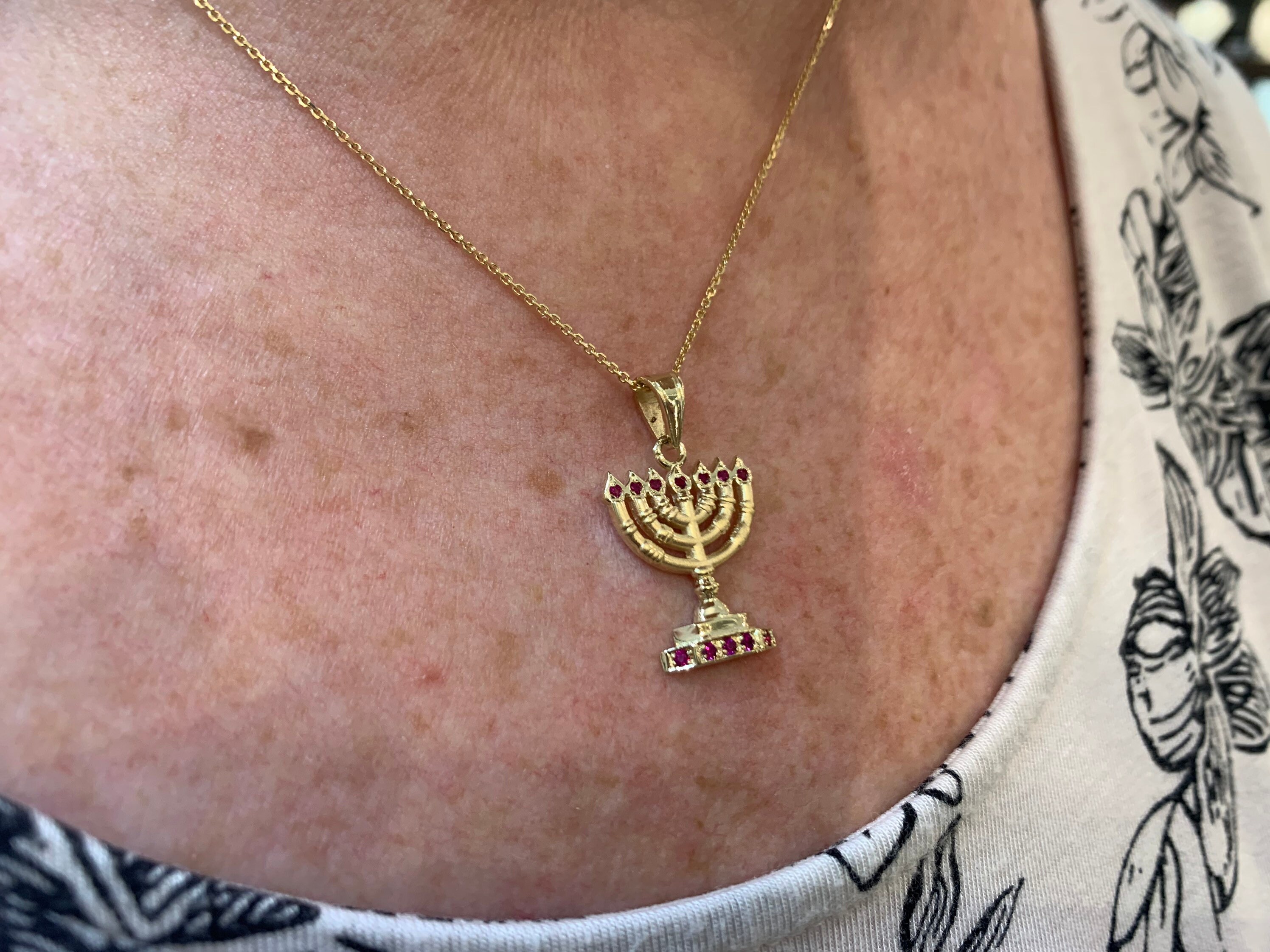 14k Gold Ruby Menorah Pendant Solid 14k Yellow Gold Jewish | Etsy