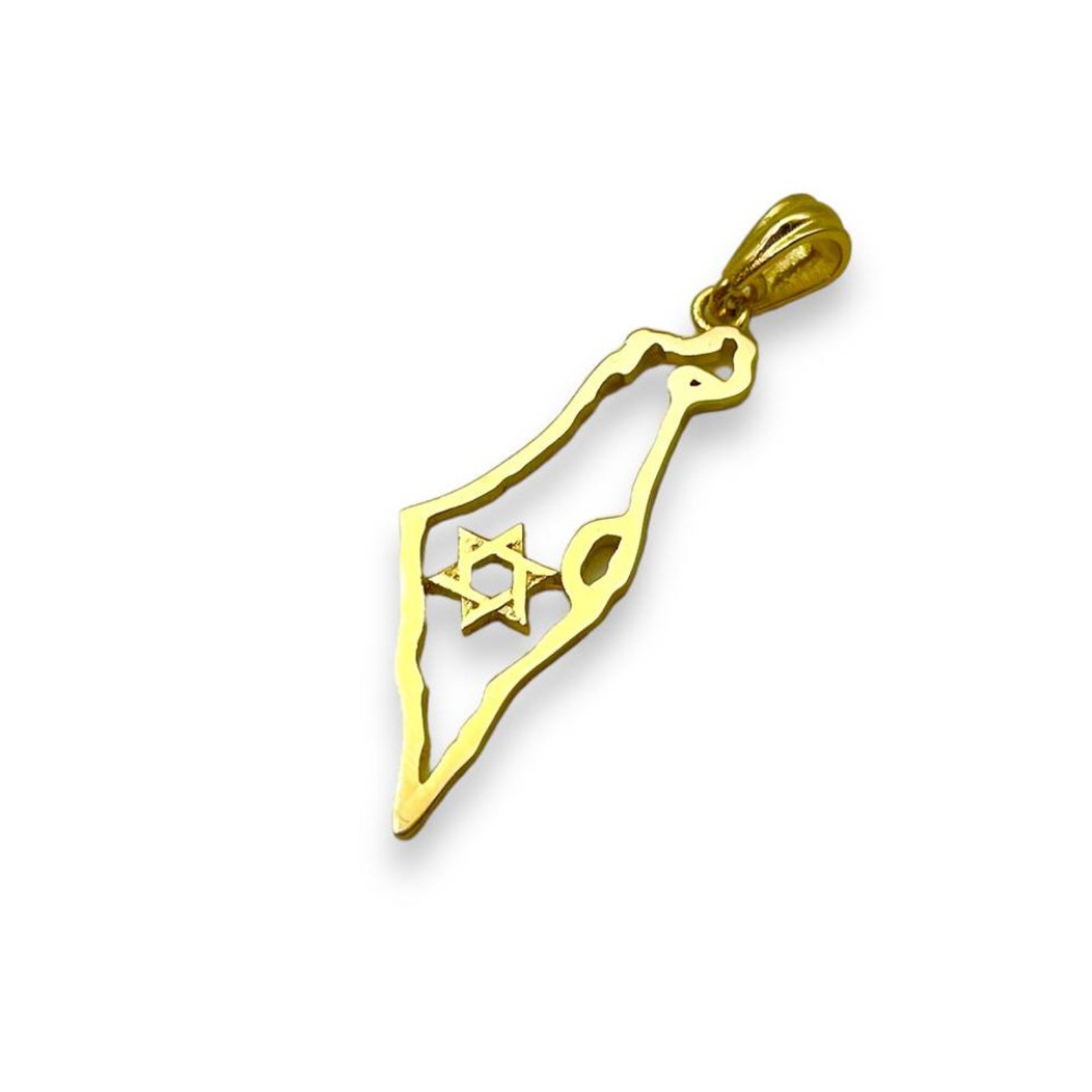 Minimalist Map of Israel Pendant With Star of David in 14K Gold, Hebrew ...