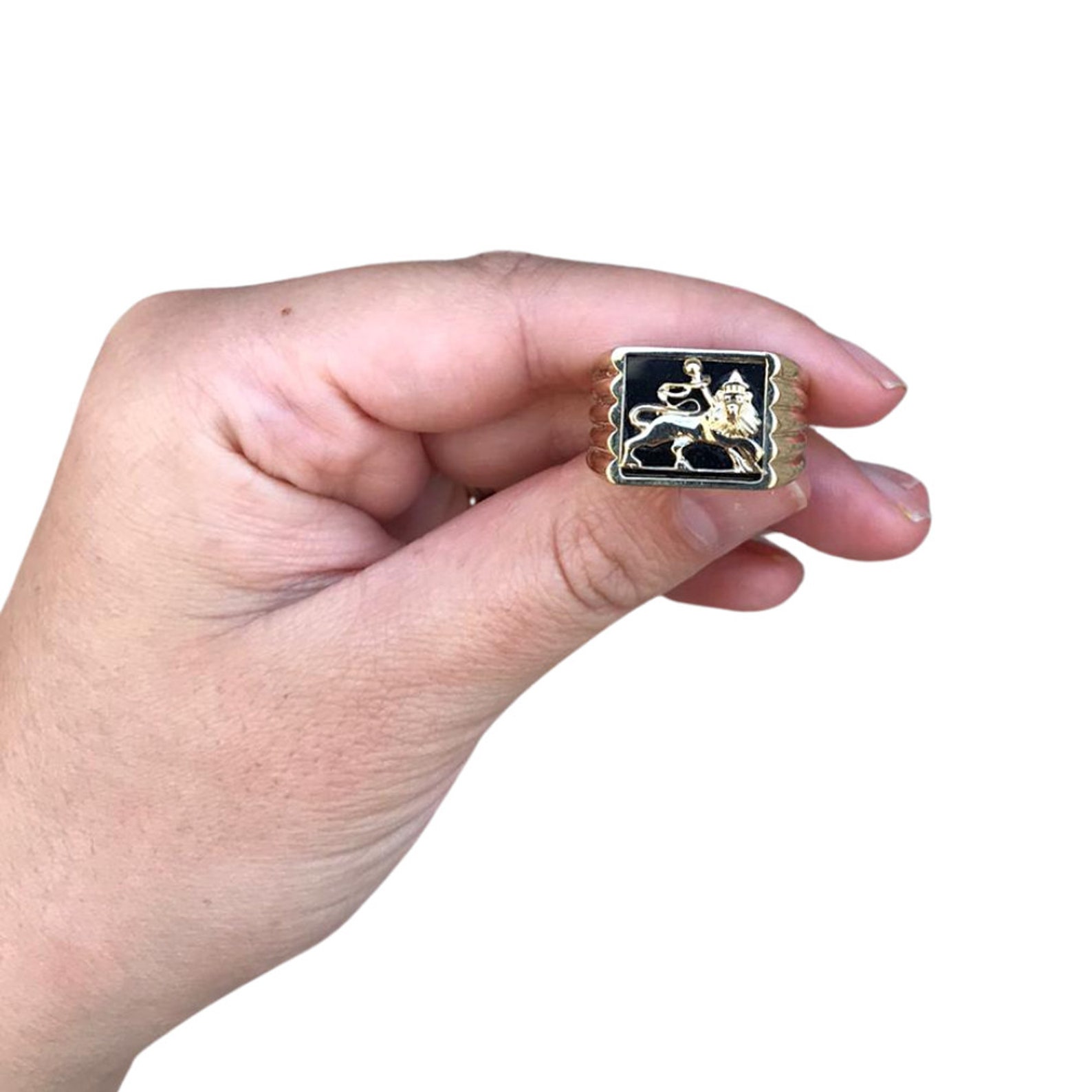 Bob Marley Style Ring, Lion of Judah Men's Ring, Solid 14k Gold and ...