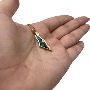 Map of Israel Pendant in 14k Gold Inlaid With Israeli Eilat Stone, Map ...