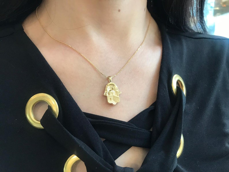 Jerusalem Hamsa Pendant 14k Solid Gold Hamsa Hand Engraved - Etsy
