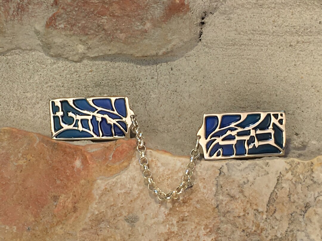 Colorful Enamel Sterling Silver Talit Clips, Stained Glass Look, Aleph ...