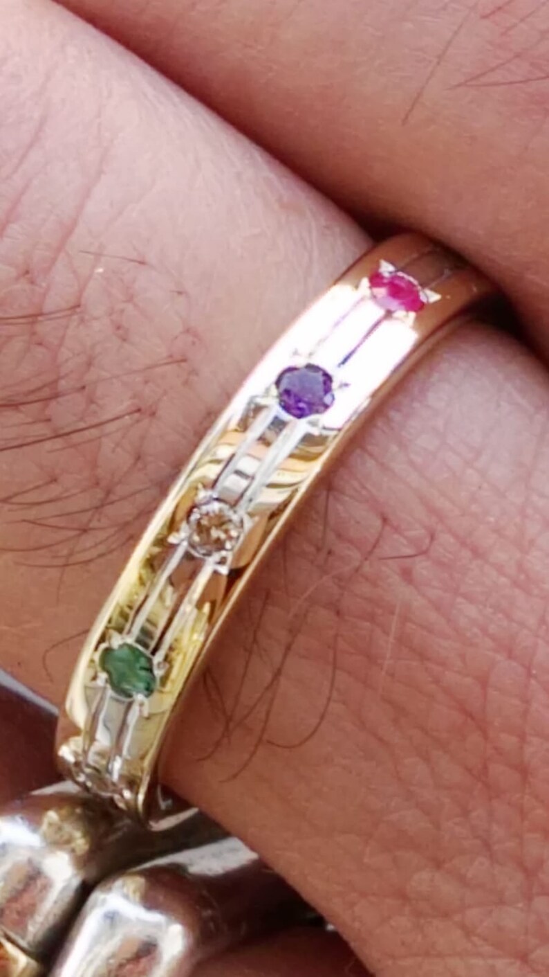 Gold Hoshen Ring Hebrew Wedding Band 14k Two Tone Gold Ani - Etsy