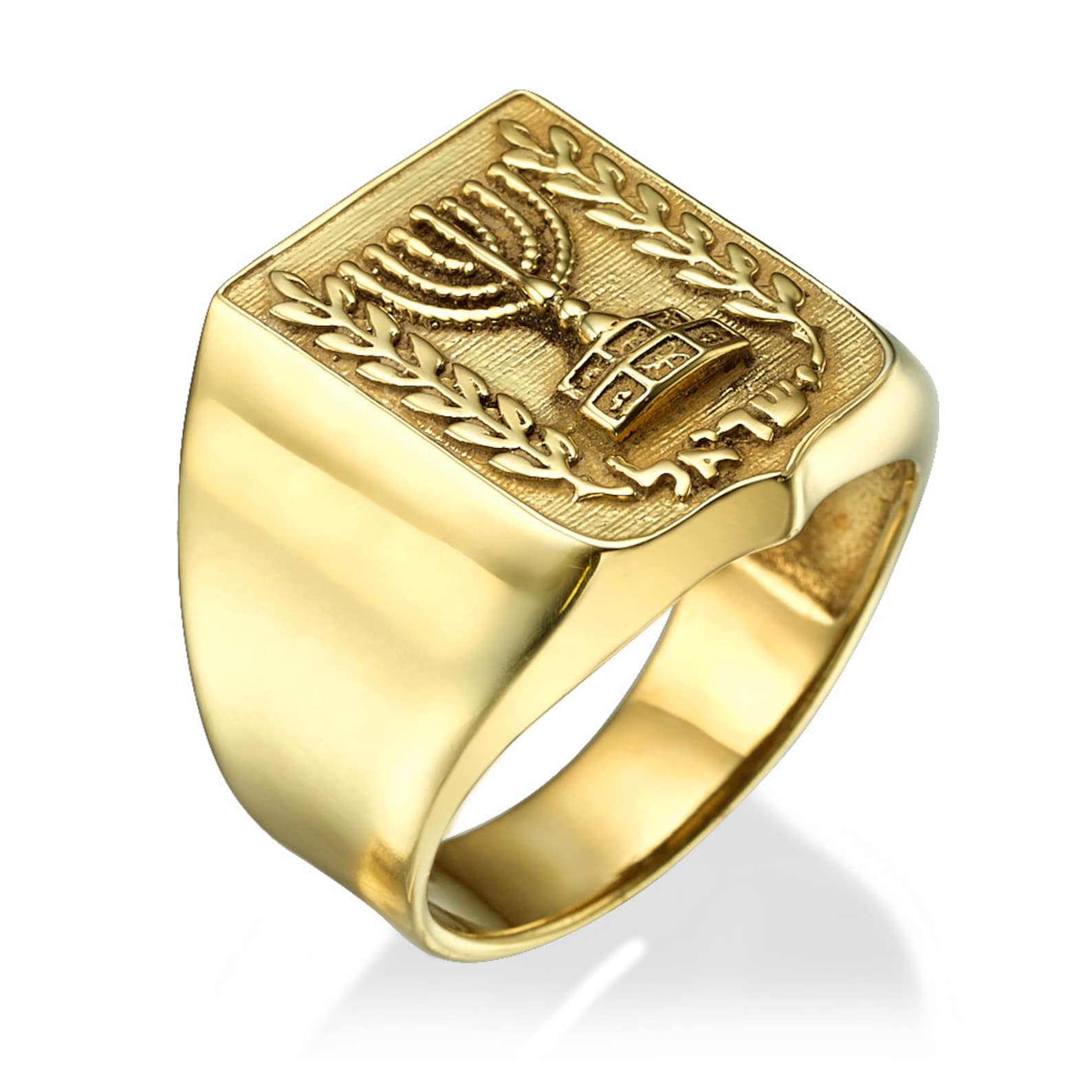 14k Yellow Gold Emblem of Israel Signet Ring Gold Menorah - Etsy Israel