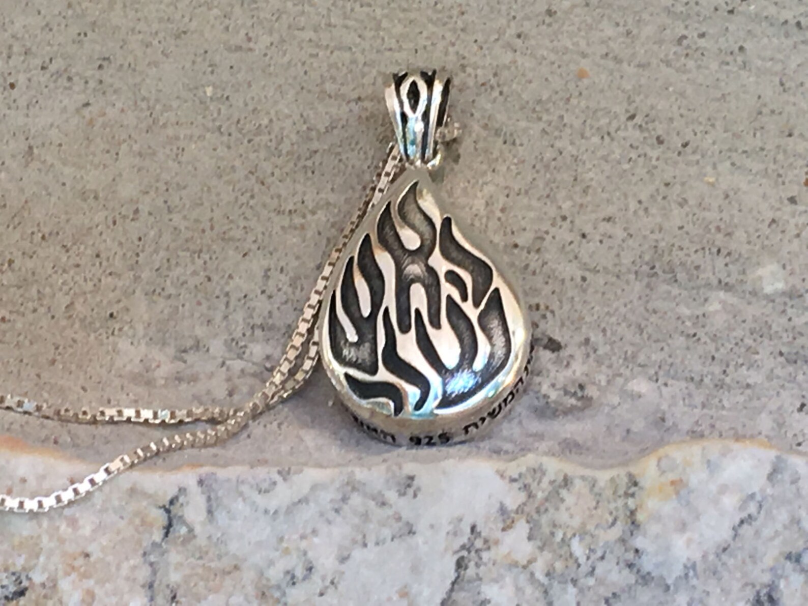 Flame Pendant in Oxidized Sterling Silver Fire Pendant | Etsy