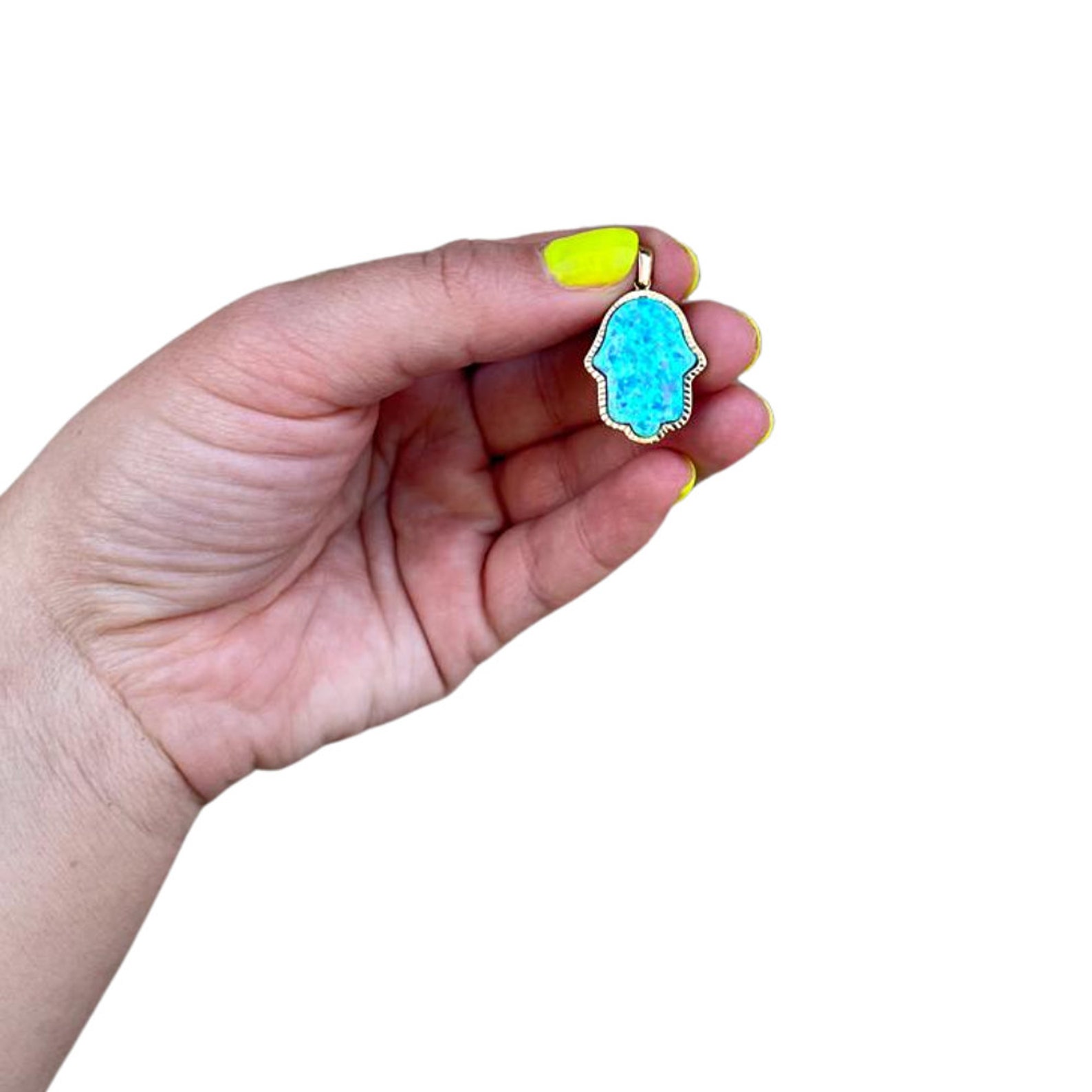 Blue Opal Hamsa 14k Gold Pendant Yellow Gold Ridged Hamsa - Etsy