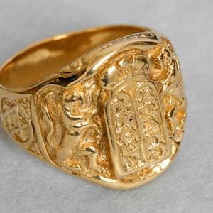 Ten Commandments Ring, 14k Yellow Gold Men's Ring, Handmade Gold Jewish ...
