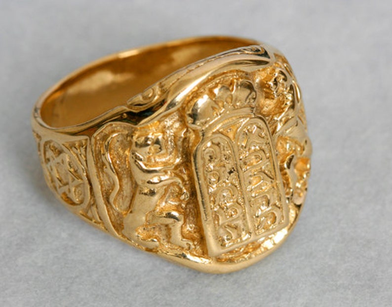 Ten Commandments Ring, 14k Yellow Gold Men's Ring, Handmade Gold Jewish ...