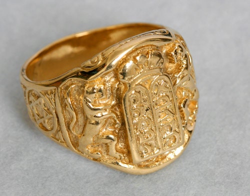 Ten Commandments Ring, 14k Yellow Gold Men's Ring, Handmade Gold Jewish ...