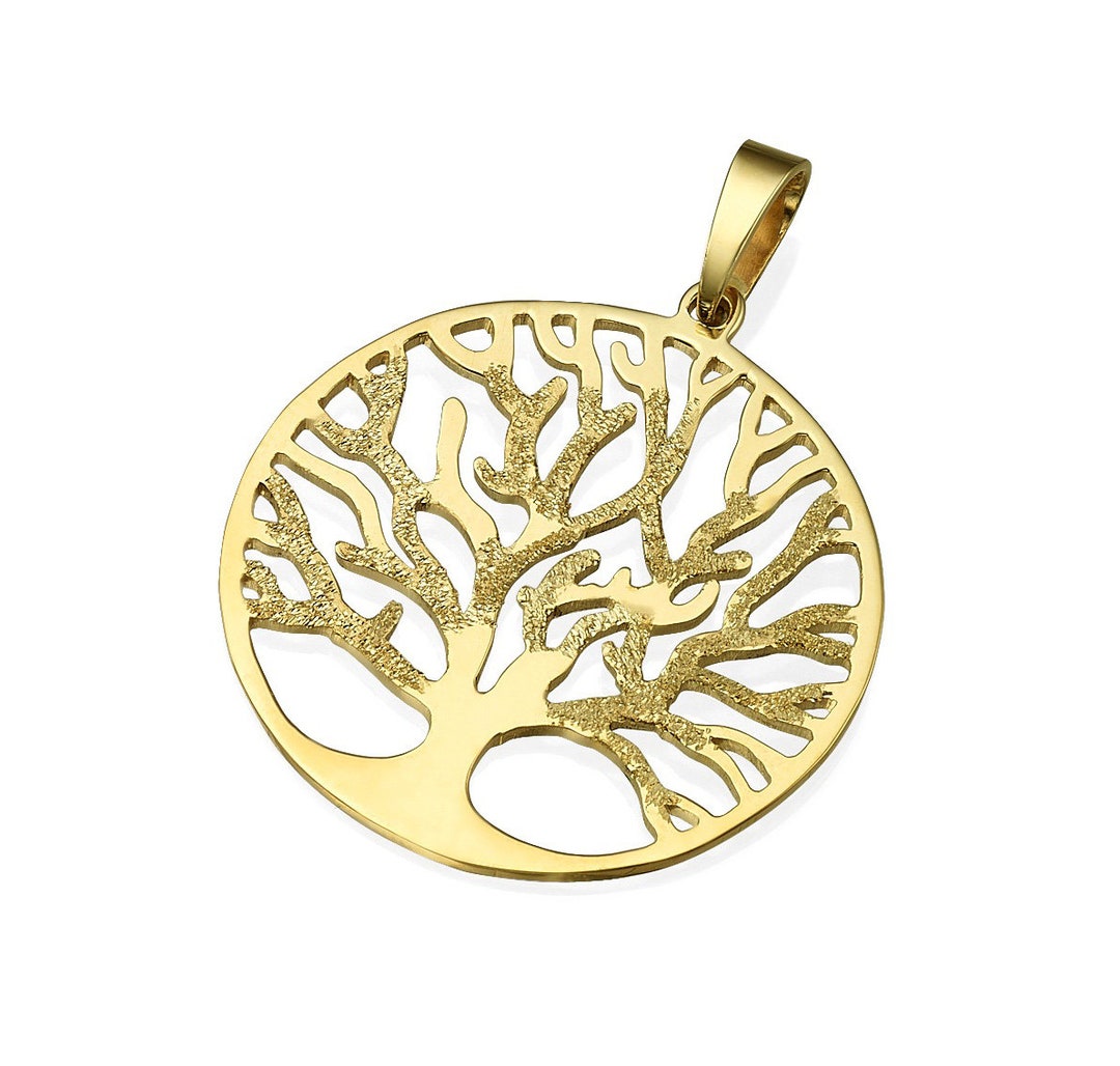 Gold Tree of Life Pendant, Solid 14k Gold Pendant, Diamond-cut Round ...