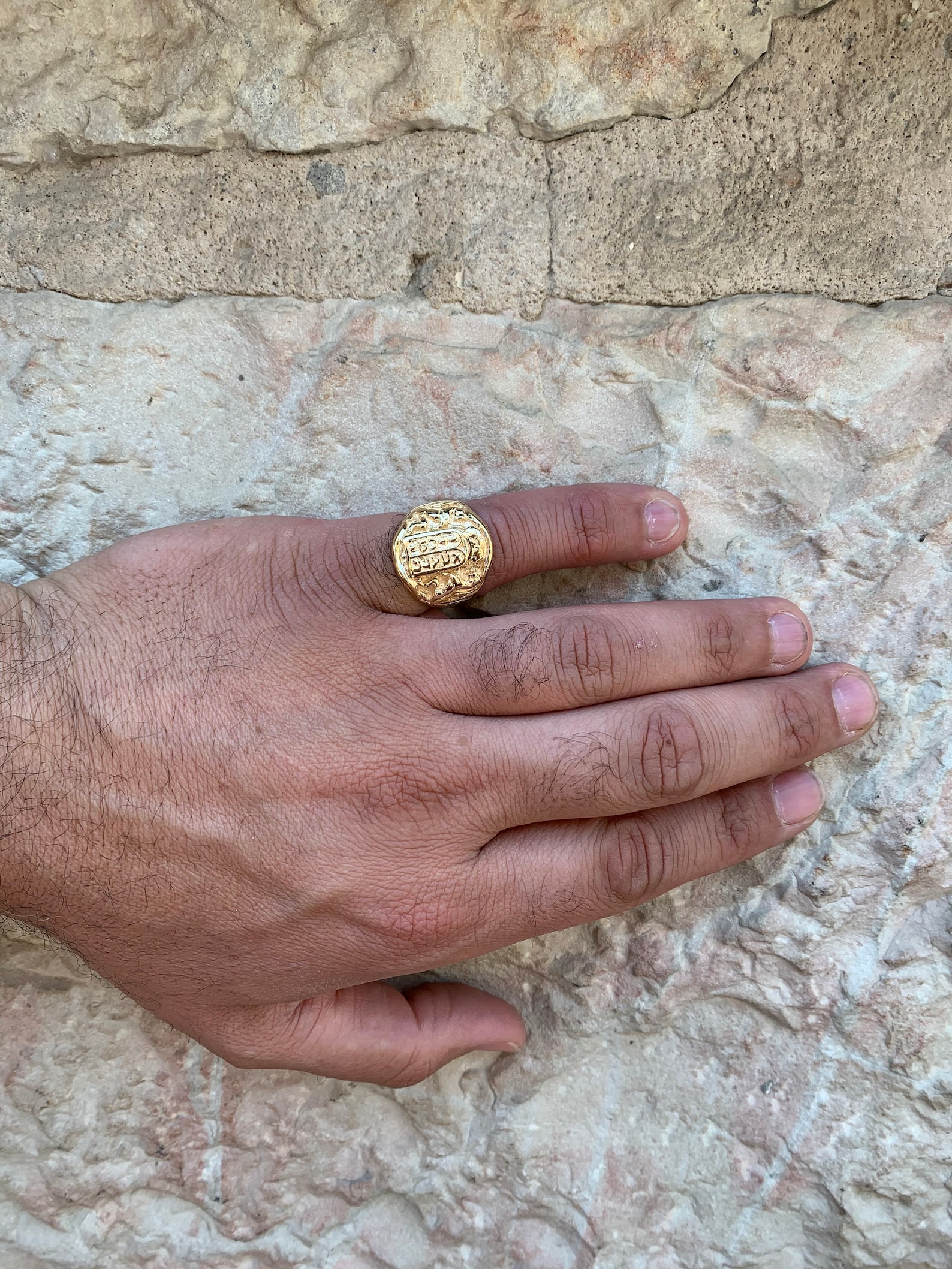 Ten Commandments Ring, 14k Yellow Gold Men's Ring, Handmade Gold Jewish ...