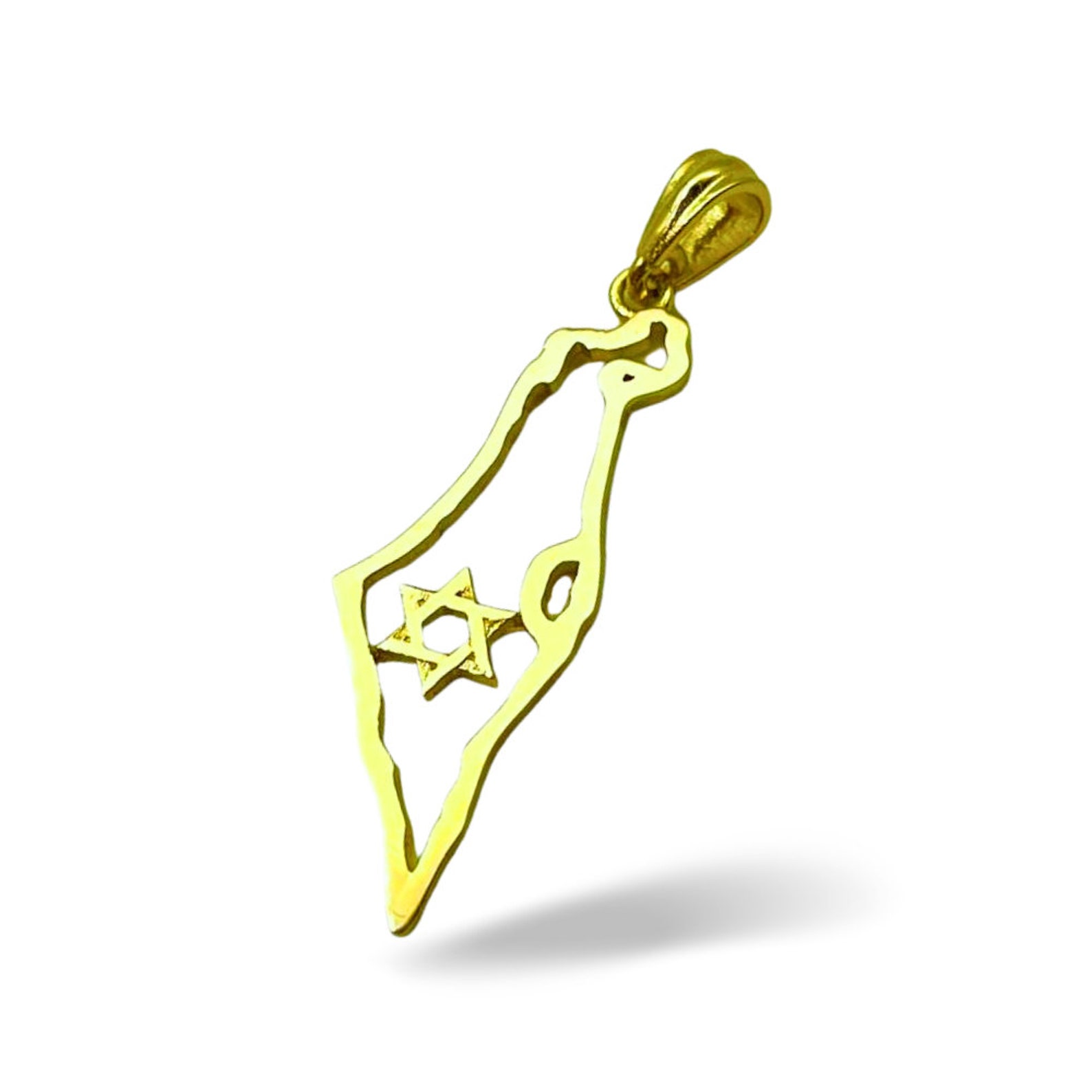 Minimalist Map of Israel Pendant With Star of David in 14K Gold, Hebrew ...