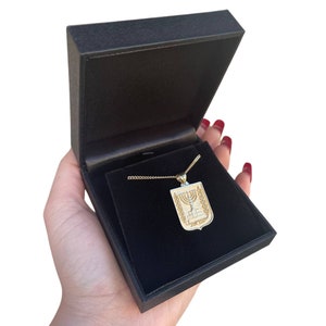 Emblem of Israel Pendant, 14k Solid Gold Hebrew Pendant, Menorah ...