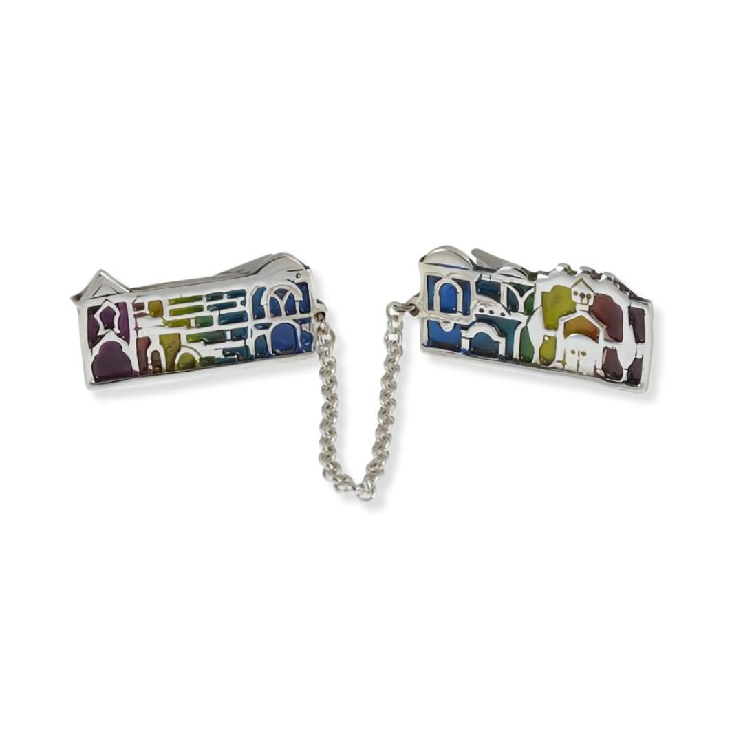 Jerusalem Rainbow Tallit Clips, Colorful Enamel Sterling Silver Tallis ...