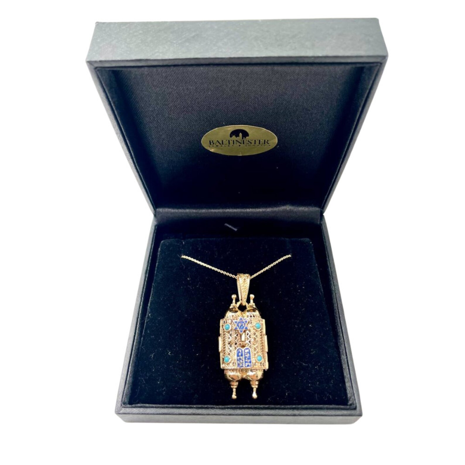 Torah Scroll Pendant in 14K Gold Filigree With Turquoise Stones ...