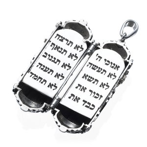 Silver & Gold Diamond Torah Pendant, Ten Commandments Pendant, Menorah ...