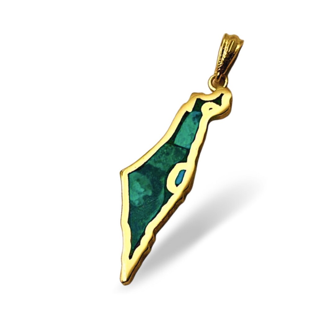 Map of Israel Pendant in 14k Gold Inlaid With Israeli Eilat Stone, Map ...