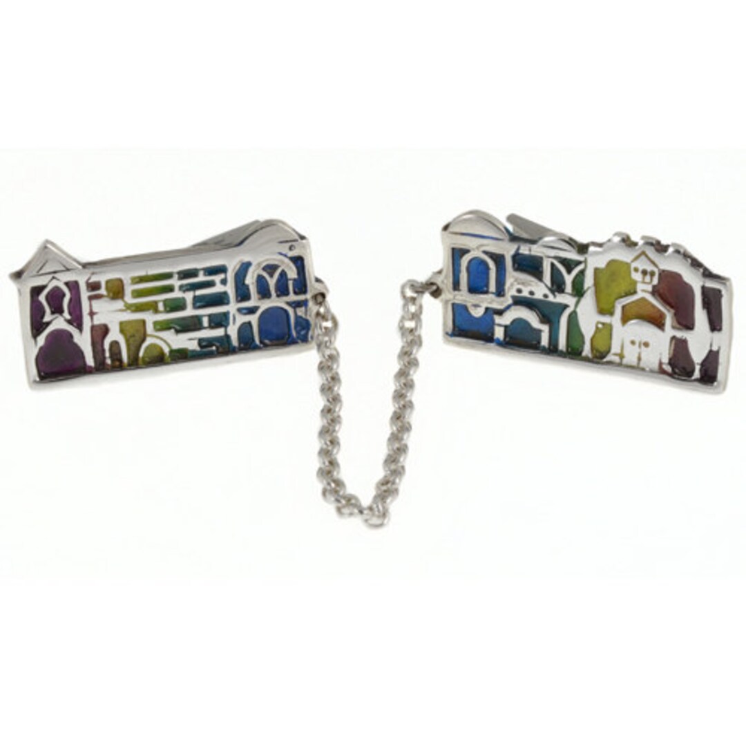 Jerusalem Rainbow Tallit Clips, Colorful Enamel Sterling Silver Tallis ...