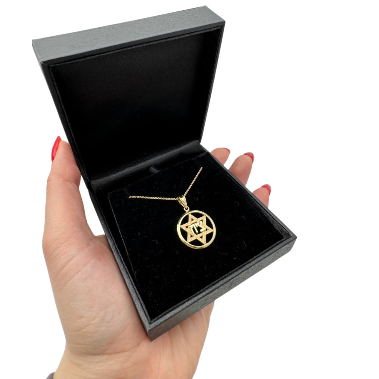 Star of David Zion Pendant, Solid 14k Gold Tzion Hebrew Pendant ...