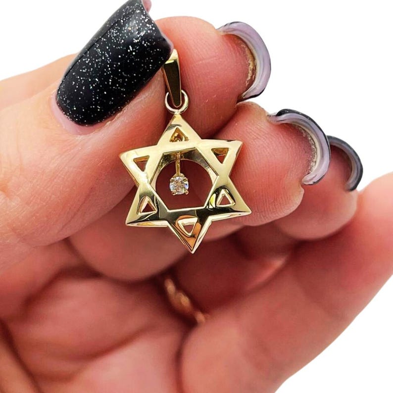 Hanging Diamond Star of David Pendant in 14K Gold, Floating Diamond ...
