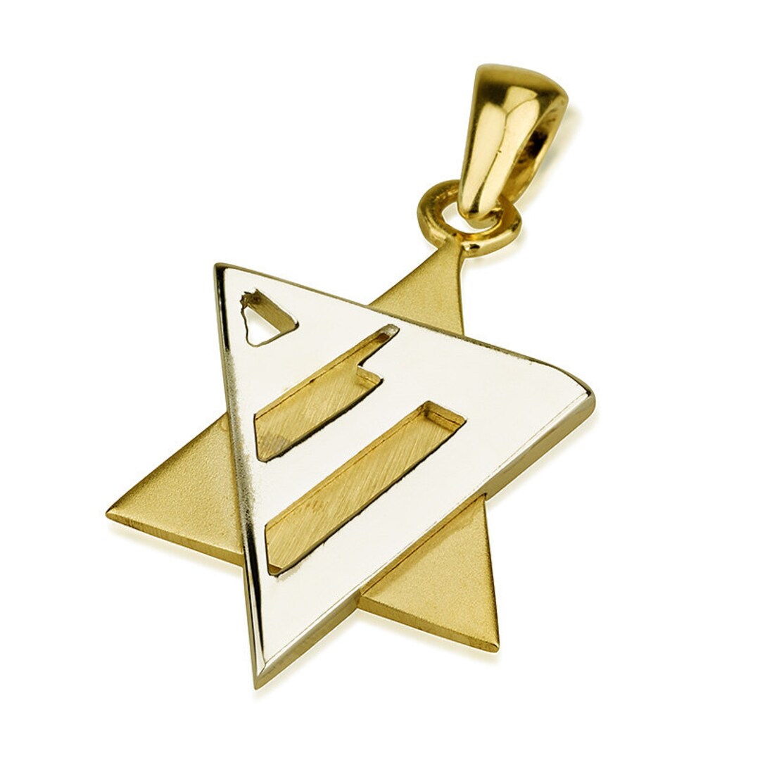 Sleek Modern Star of David and Chai Pendant in 14K Gold | Jewish ...