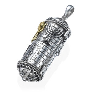 Silver & Gold Diamond Torah Pendant, Ten Commandments Pendant, Menorah ...