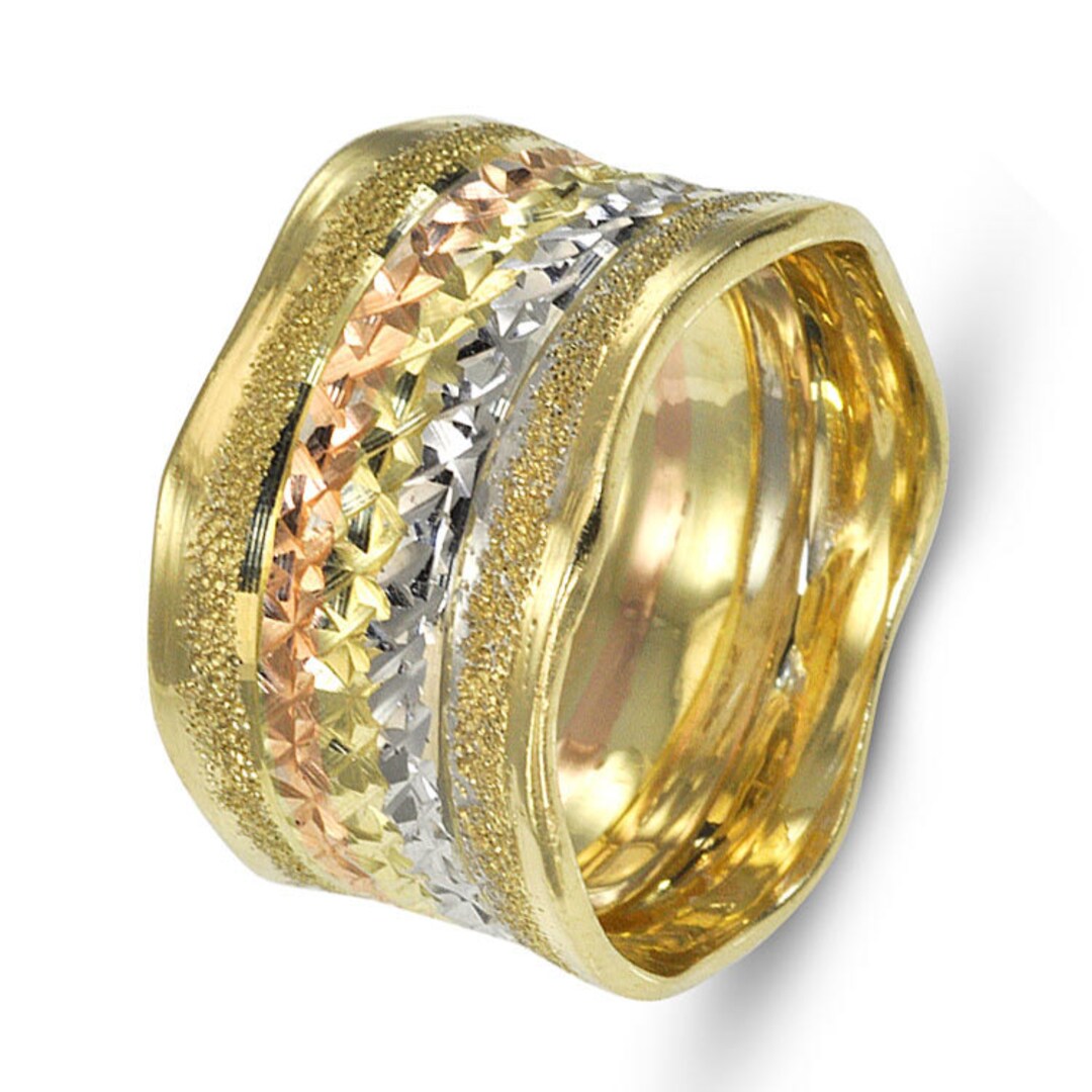 Tricolor Gold Wedding Band, Solid 14k Gold Ring, Unique Wedding Ring ...