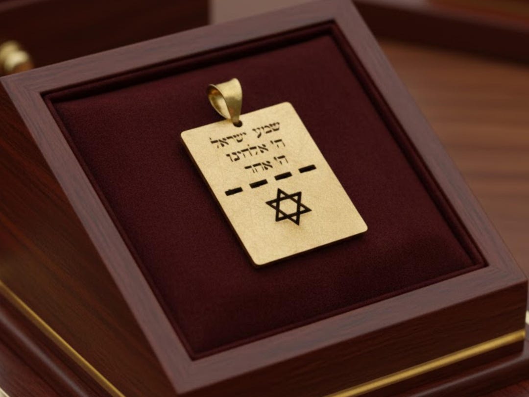 Shema Israel Dog Tag Pendant With Star of David in Solid 14K Gold ...