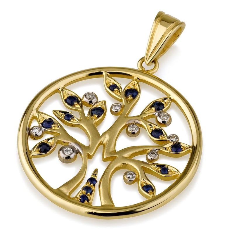 14k Gold Diamond Tree of Life Round Pendant, Yellow Gold Tree of Life ...