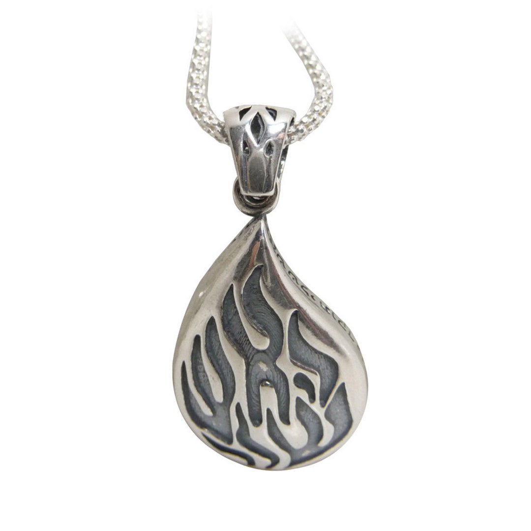Flame Pendant in Oxidized Sterling Silver, Fire Pendant, Breslov ...