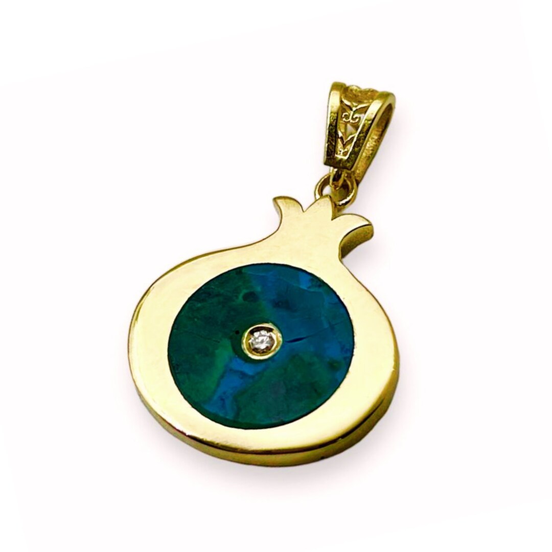 Israeli Eilat and Diamond Pomegranate Pendant in 14K Gold, Fruit of ...