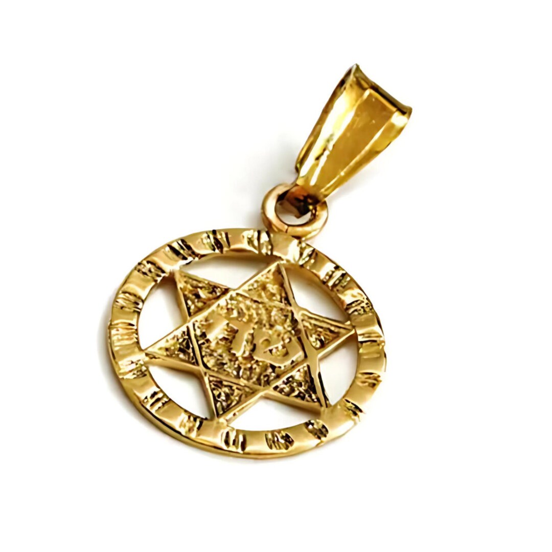 Vintage Star of David 14k Gold Pendant, Textured Gold Medallion Ancient ...